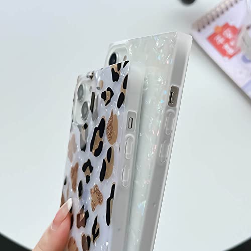 KERZZIL Cute Rectangle Compatible with iPhone 14 Pro Max Case, Slim Colorful Sparkle Glitter Mother Shell Pearl Pattern Translucent Soft TPU Silicone Protective Bumper Cases Cover(Pearl)