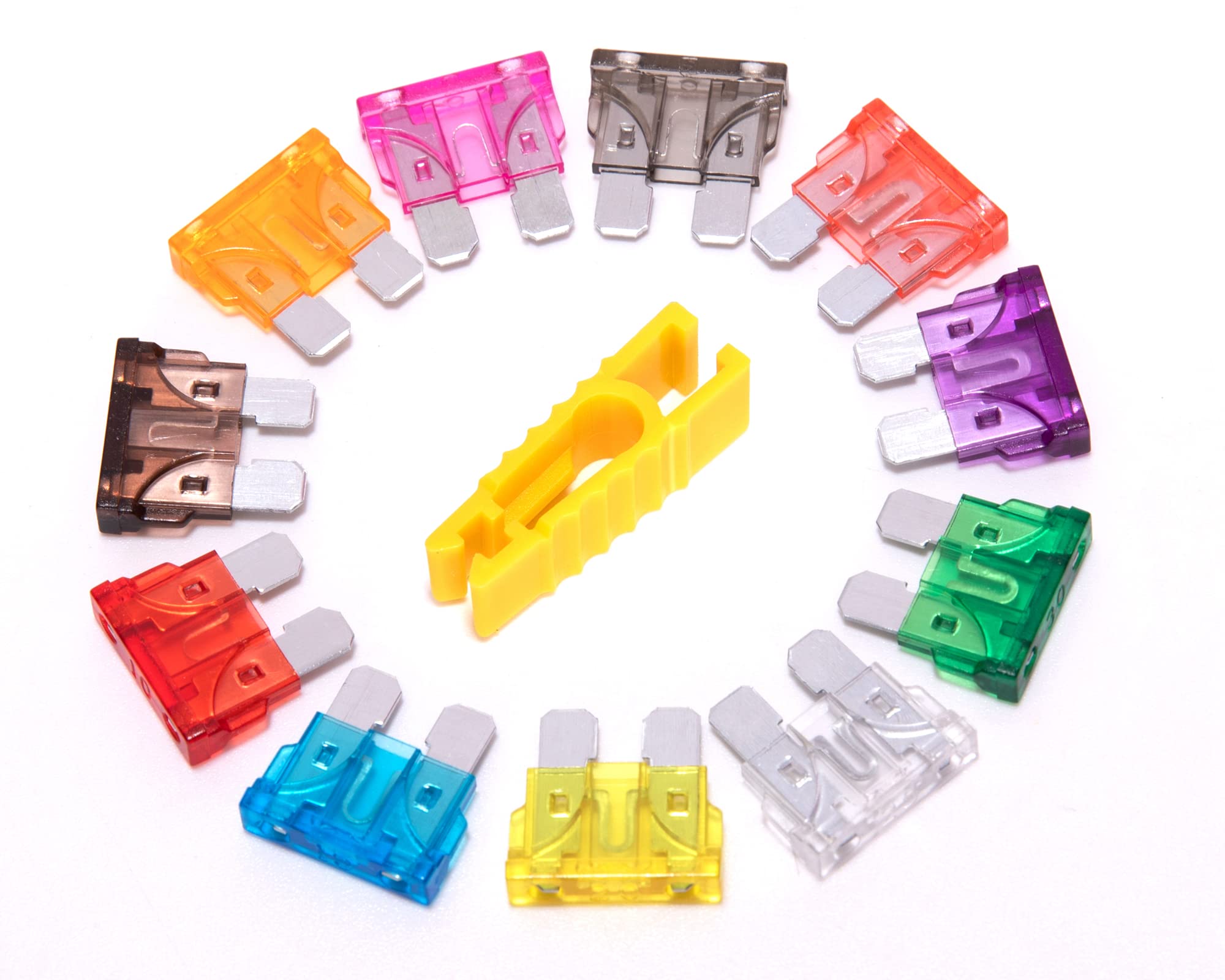 Ginsco 130 Pcs Blade Fuses Assortment Kit Standard Regular Size 2A 3A 5A 7.5A 10A 15A 20A 25A 30A 35A 40A with Puller for Car RV Truck Marine Boat Motorcycle Bus