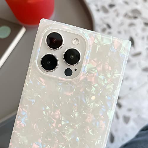 KERZZIL Cute Rectangle Compatible with iPhone 14 Pro Max Case, Slim Colorful Sparkle Glitter Mother Shell Pearl Pattern Translucent Soft TPU Silicone Protective Bumper Cases Cover(Pearl)