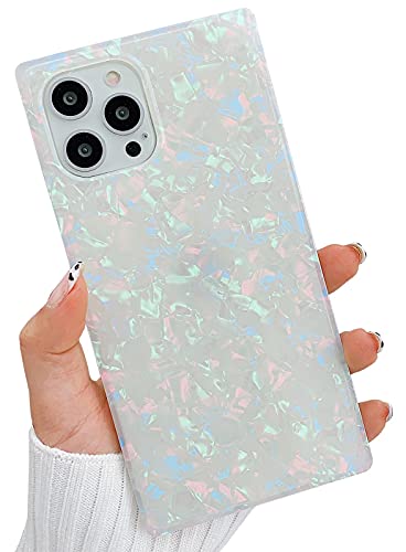 KERZZIL Cute Rectangle Compatible with iPhone 14 Pro Max Case, Slim Colorful Sparkle Glitter Mother Shell Pearl Pattern Translucent Soft TPU Silicone Protective Bumper Cases Cover(Pearl)