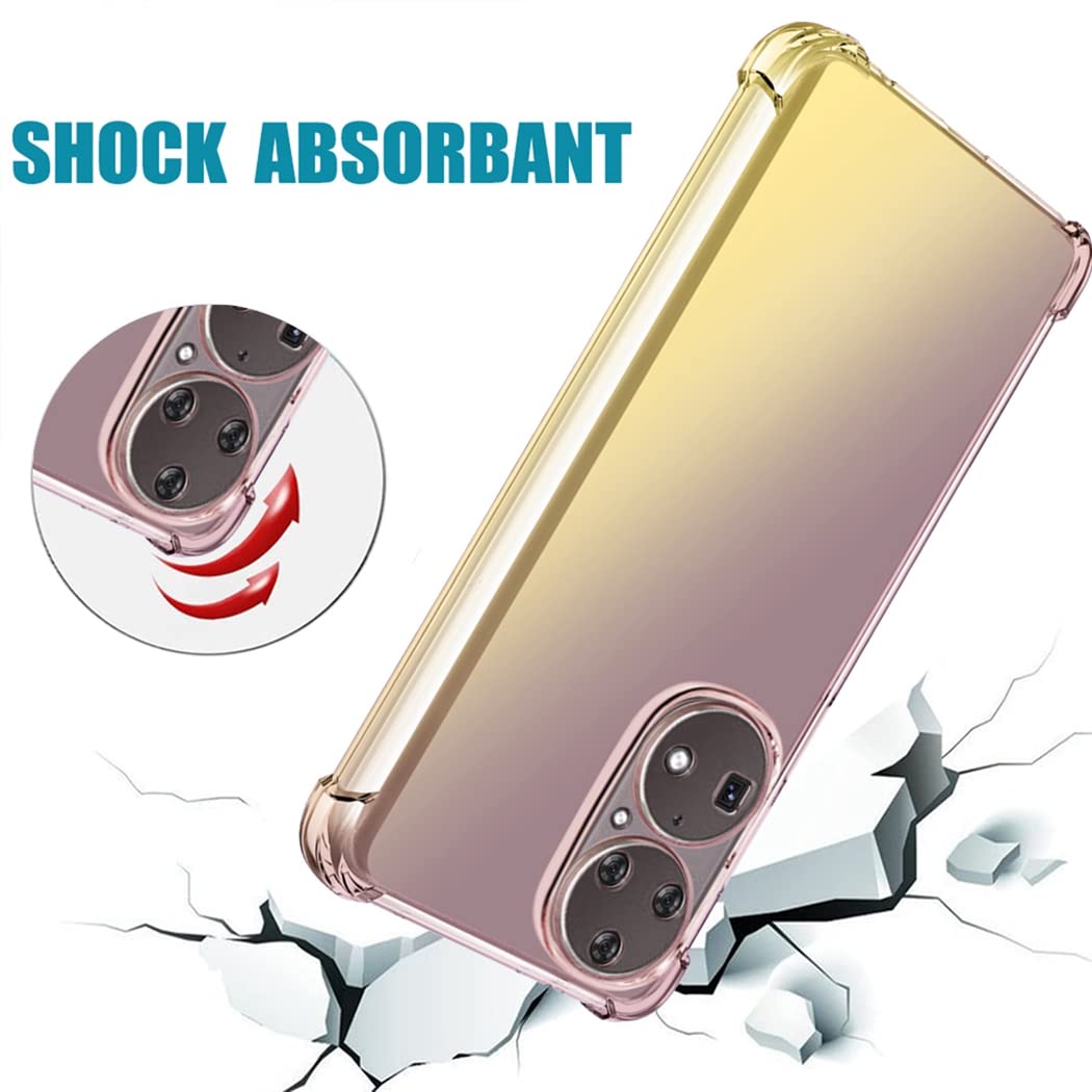 Vokuha for Huawei P50 Pro Case, JAD-AL50 JAD-LX9 Case with Tempered Glass Screen Protector,Cute Clear Gradient Slim Shockproof TPU Back Phone Protective Cover for Huawei P50 Pro (Black/Gold)