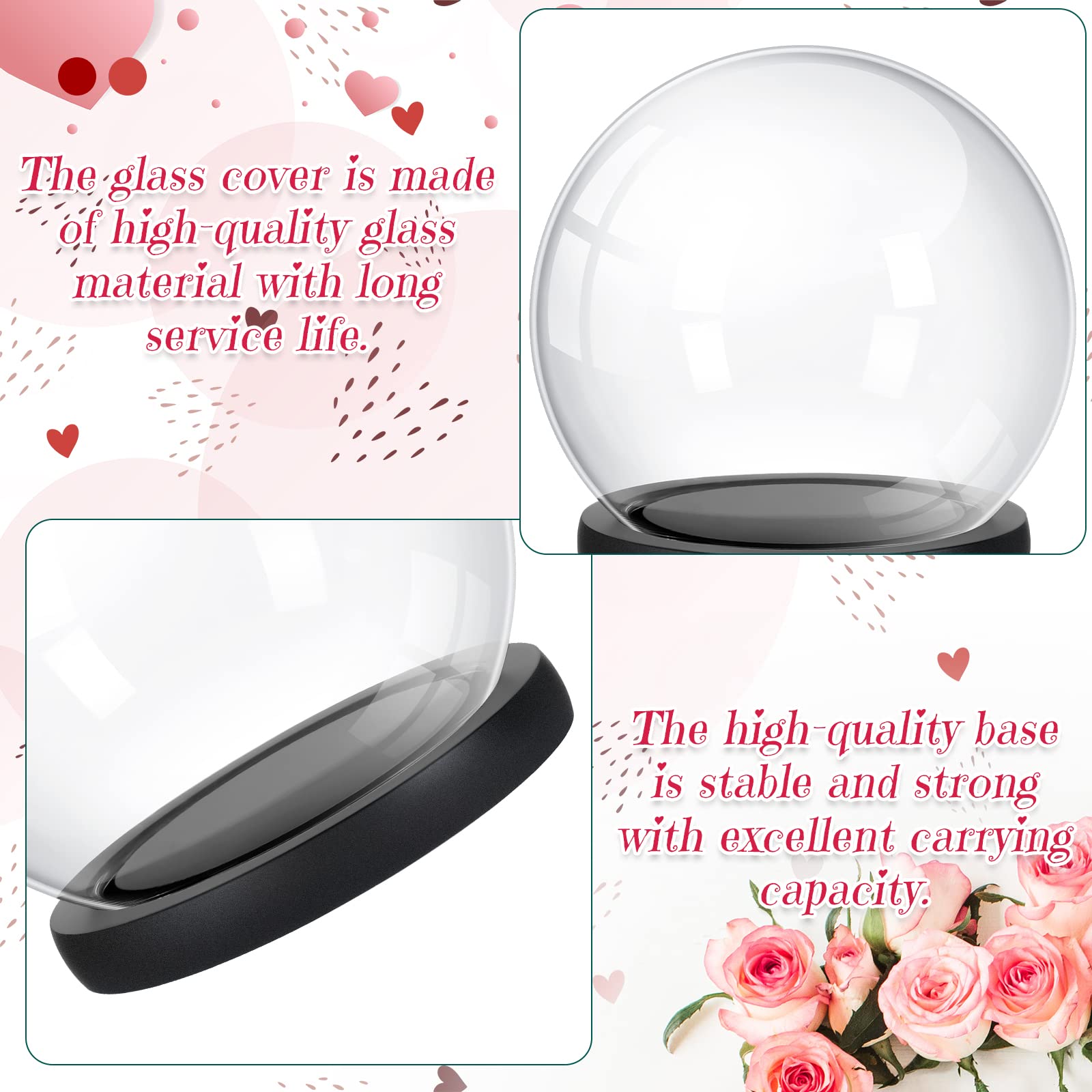 Tuanse 4-Piece Glass Dome Display Showcase with Wood Base - DIY Craft Keepsake Globe Display Case - Gifts for Women, Wedding Tabletop Centerpiece Decoration