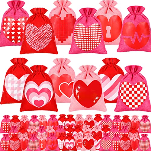 Zhengmy 120 Pcs Drawstrings Burlap Bags for Kids Wedding Burlap Bags Bulk Goodie Bags Wedding Party Decoration Gifts Candy Pouches for Wedding Party DIY Craft, 5 x 7 Inch (Pink, Rose Red, Red)