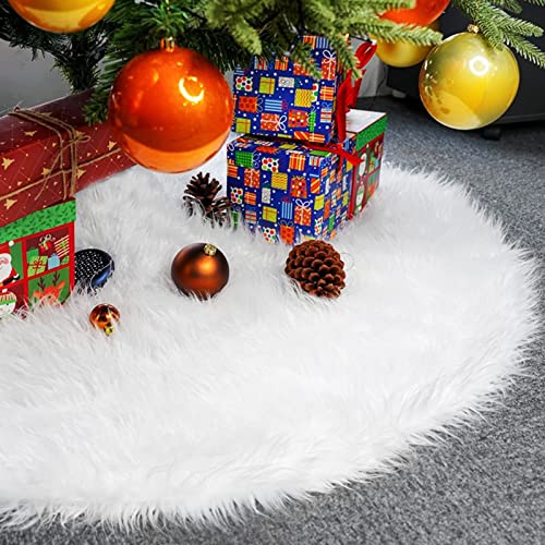 Bigomila Faux Fur Christmas Tree Skirt Snow White Xmas Tree Skirt Fluffy Christmas Tree Mat Plush Christmas Tree Skirt Decoration Xmas Trees Ornaments (35.4 inch)