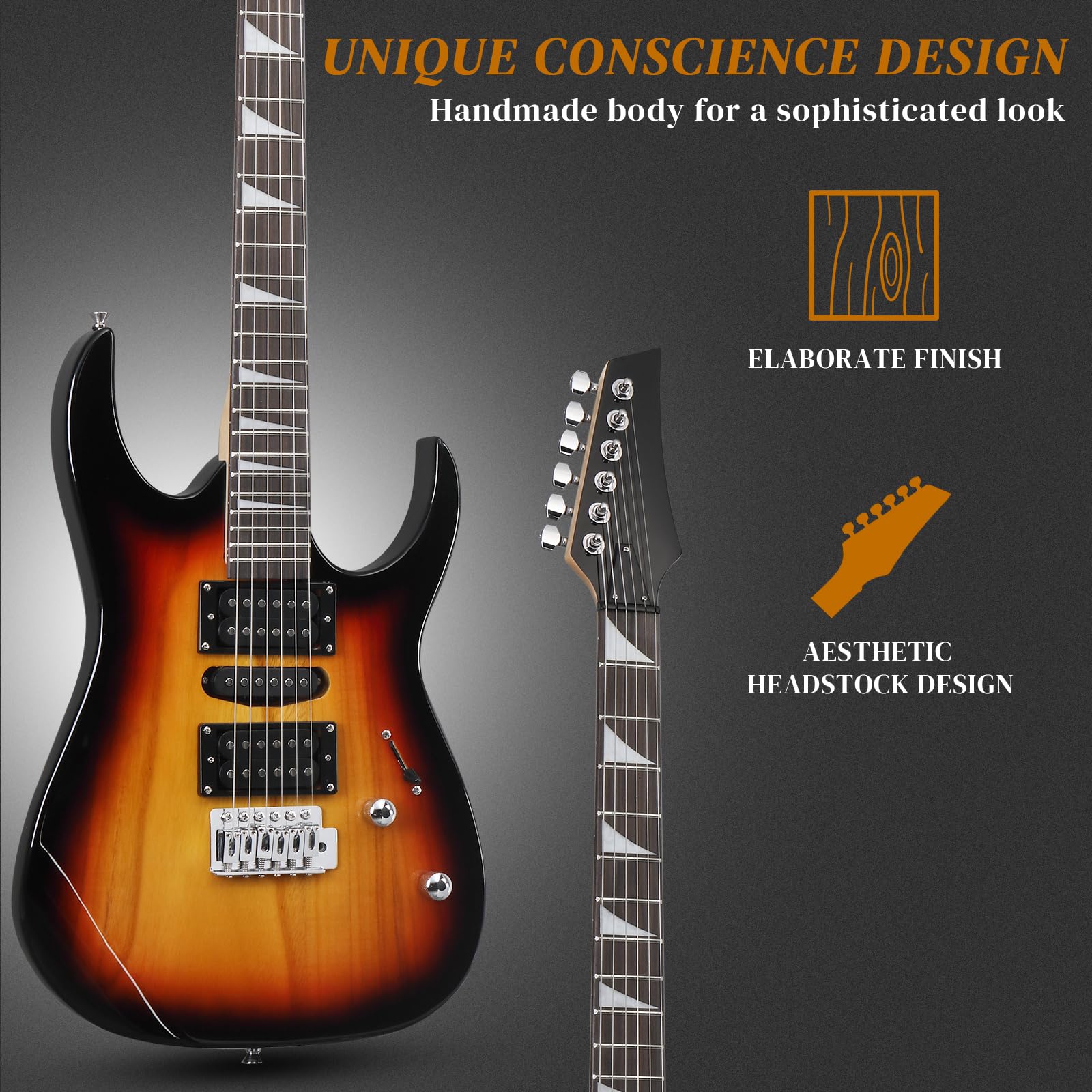 Ktaxon 39" Electric Guitar with 20Watt Amp, Full Size 170 Model Starter Guitar Kit for Beginners & Professional W/Bag, Shoulder Strap, Wrench Tool, Plectrum - Brown Sunburst