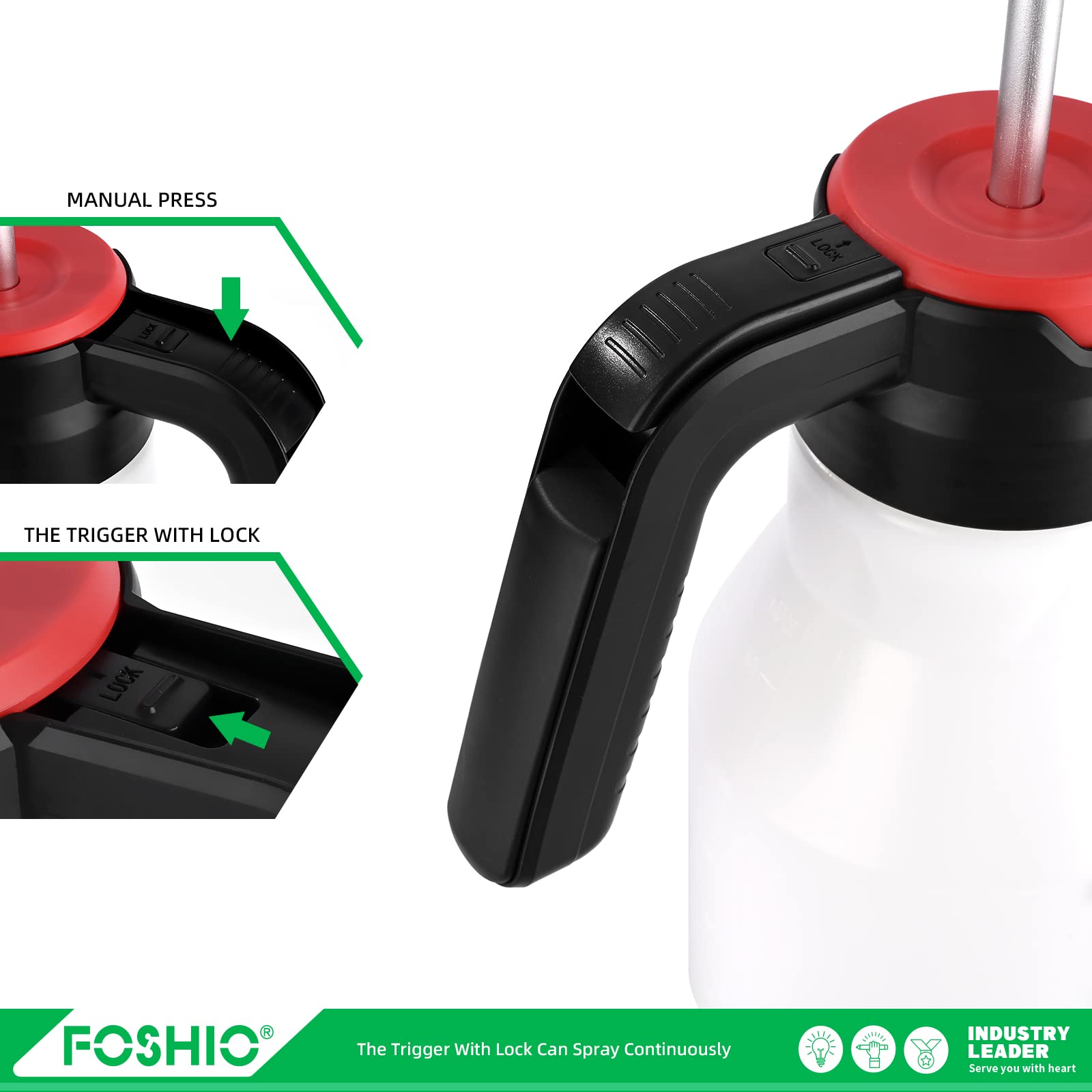 FOSHIO 0.4 Gallon Garden Pump Sprayer, 1.5L Portable Hand Pump Pressure Water Spray Bottles with Adjustable Nozzle Trigger Lock Sprayer for Home, Lawn and Car Detailing