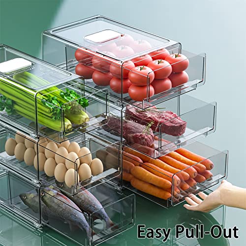 IJOLLEY Fridge Organizer, Pantry Organization and Storage, Refrigerator Organizer Bins, Stackable Pull-Out Drawer Containers for Kitchen Cabinet Closet Bathroom Office Cosmetic (2 Pack Large)