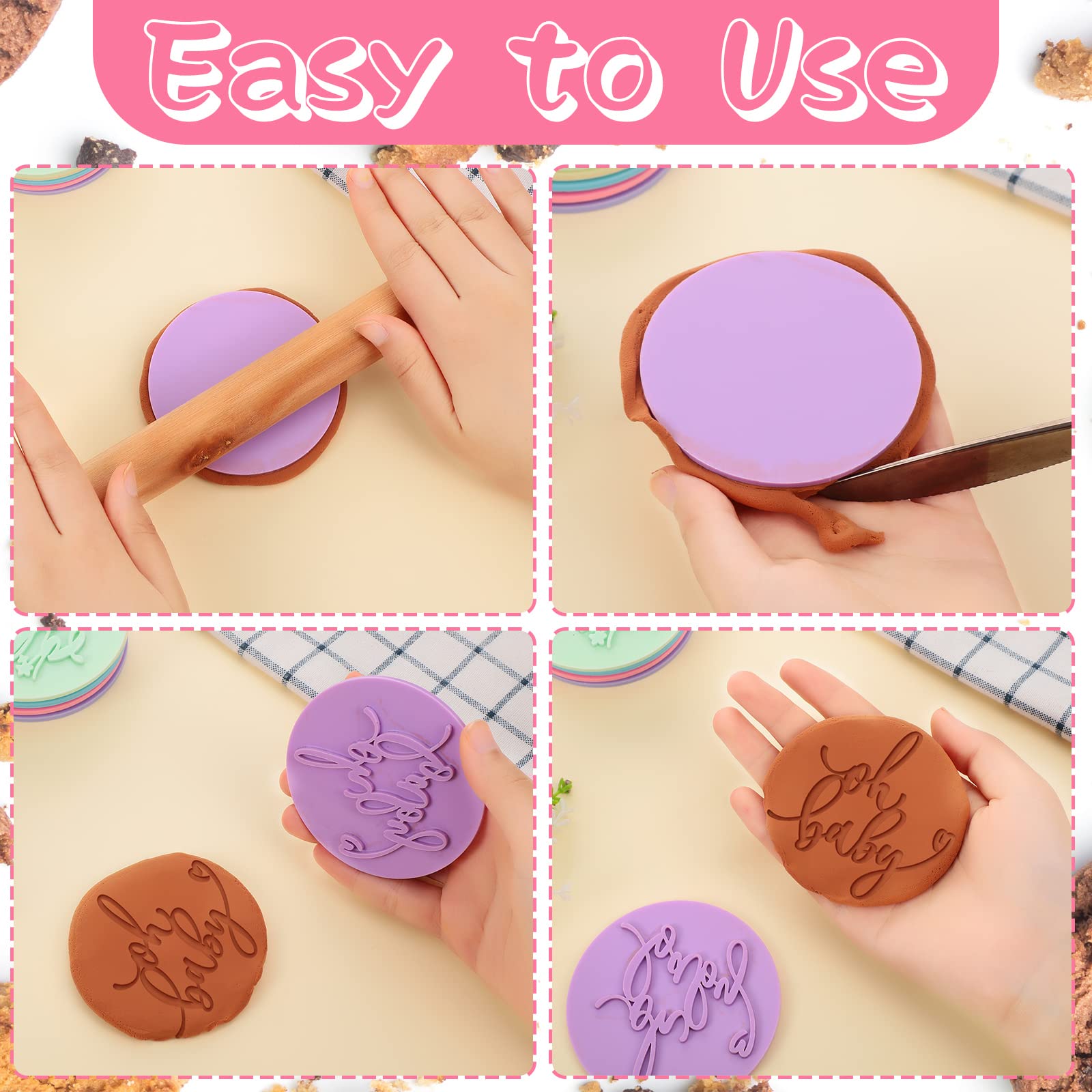 6 Pcs Baby Shower Fondant Embosser Cookie Stamps 3D Design Baby Shower Cookie Cutters Stamp for Party Decorating Fondant Icing Cupcake Cake(Baby)