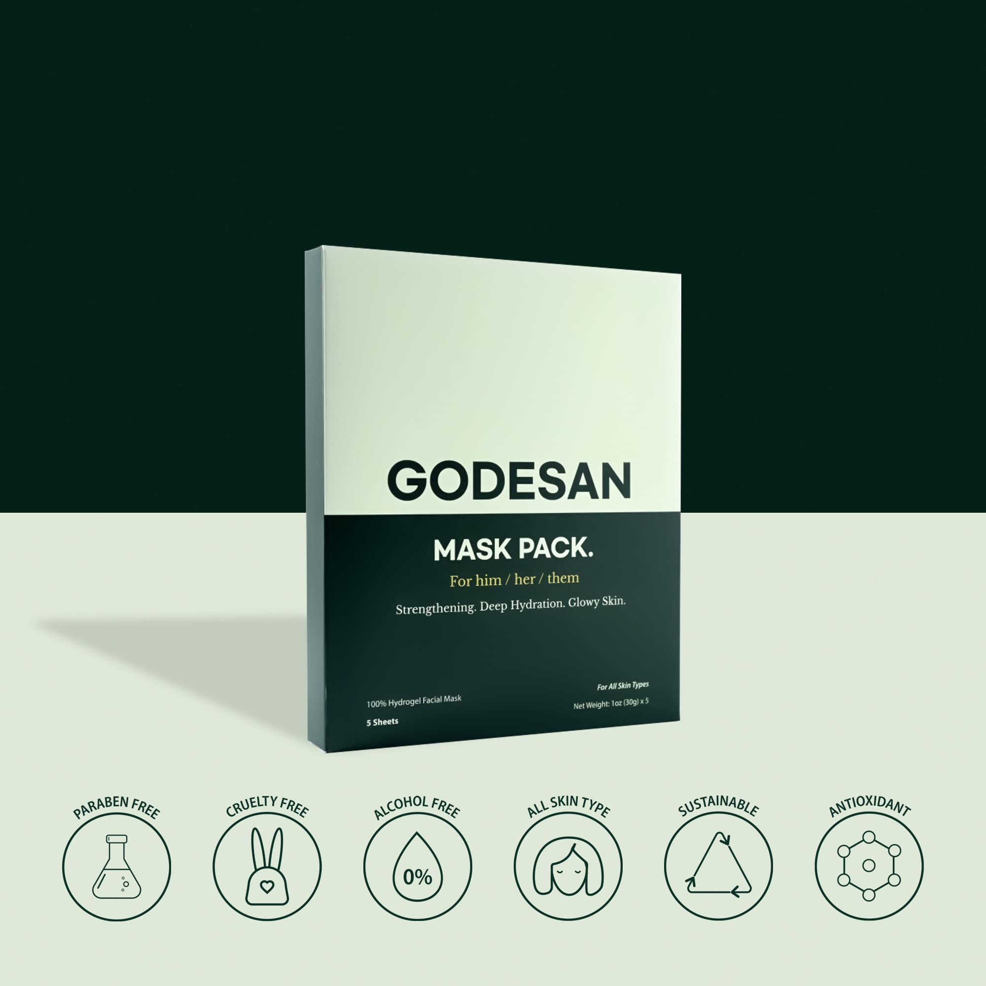 GODESAN Hydrogel Face Mask Pack 5pcs - Rich Collagen, Deep Moisture, Ginseng, Tea Tree, Hyaluronic, Overnight Mask, All skin type