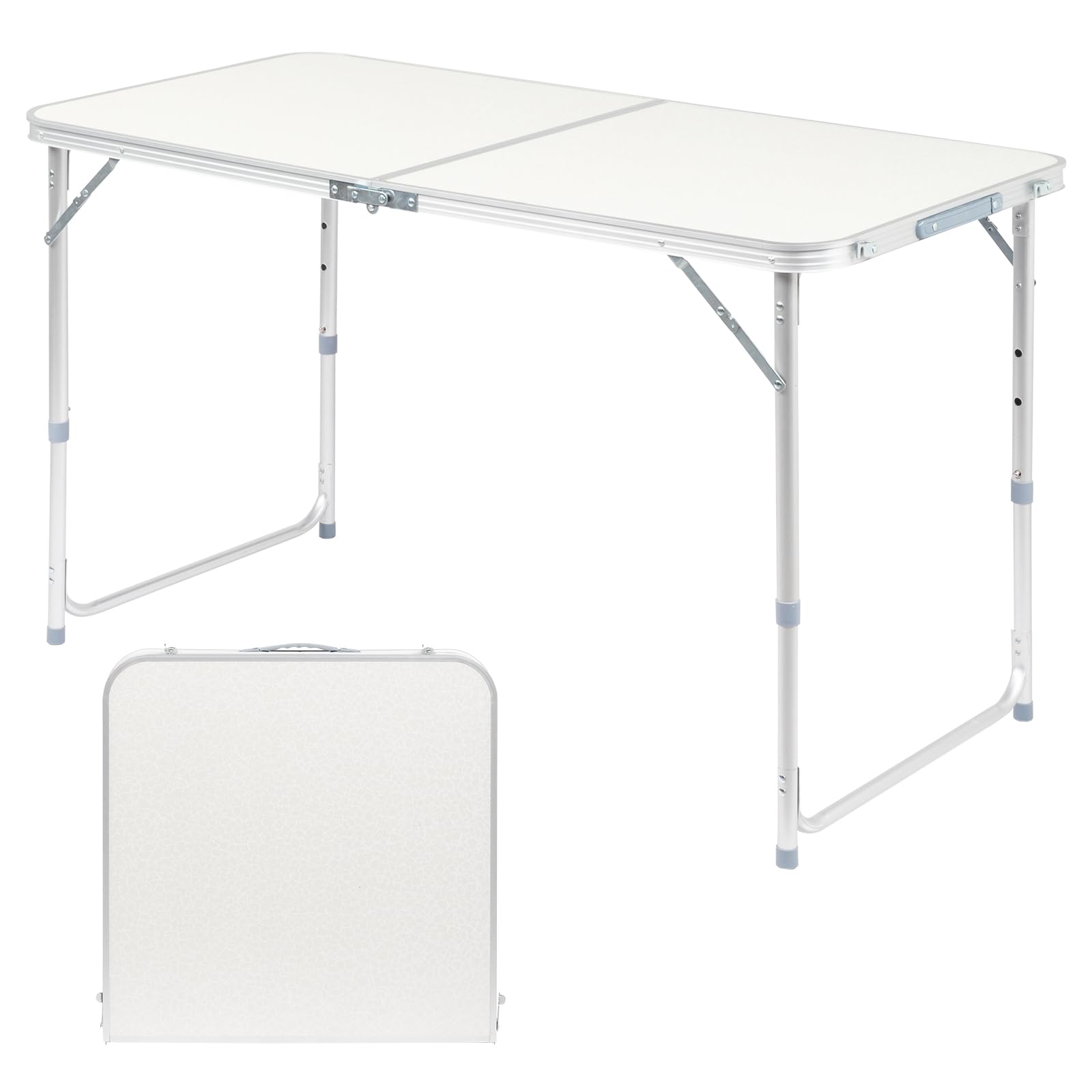 Outvita 4ft Portable Folding Camping Table, Outdoor Waterproof Adjustable Height Table, Aluminum Lightweight Suitcase Foldable Table for Picnic BBQ Beach Dining