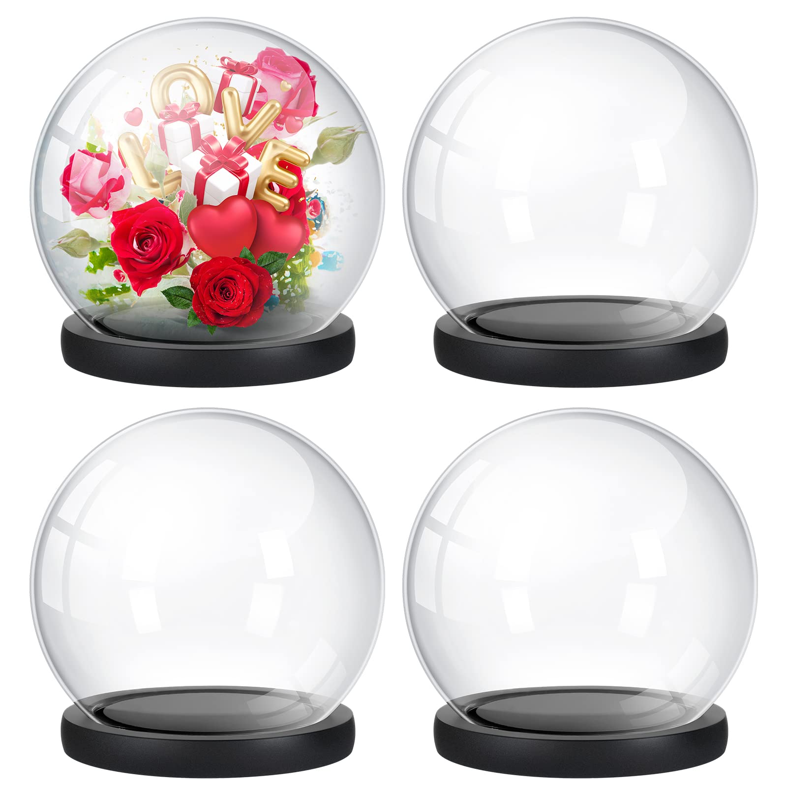 Tuanse 4-Piece Glass Dome Display Showcase with Wood Base - DIY Craft Keepsake Globe Display Case - Gifts for Women, Wedding Tabletop Centerpiece Decoration