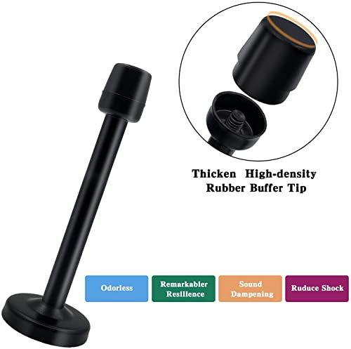 Door Stopper, 6 Inch Door Stop Extra Long, Brushed Stainless, Wall Mount Modern Heavy Duty Rigid Door Holder Protector Metal Black Long Doorstop with Soft Rubber Bumper