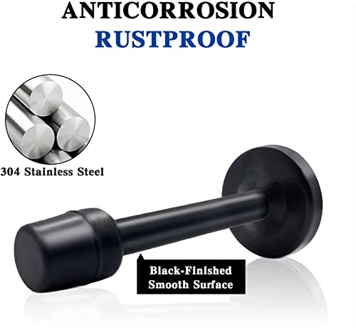Door Stopper, 6 Inch Door Stop Extra Long, Brushed Stainless, Wall Mount Modern Heavy Duty Rigid Door Holder Protector Metal Black Long Doorstop with Soft Rubber Bumper