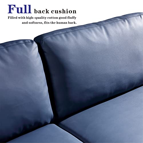 ovios 100" L-Shaped Sectional Sofa with Reversible Chaise, Luxury Deep Seat Couch with Convertible Chaise, Minimalism Cloud Sofas Couches for Living Room, Faux Leather, Blue