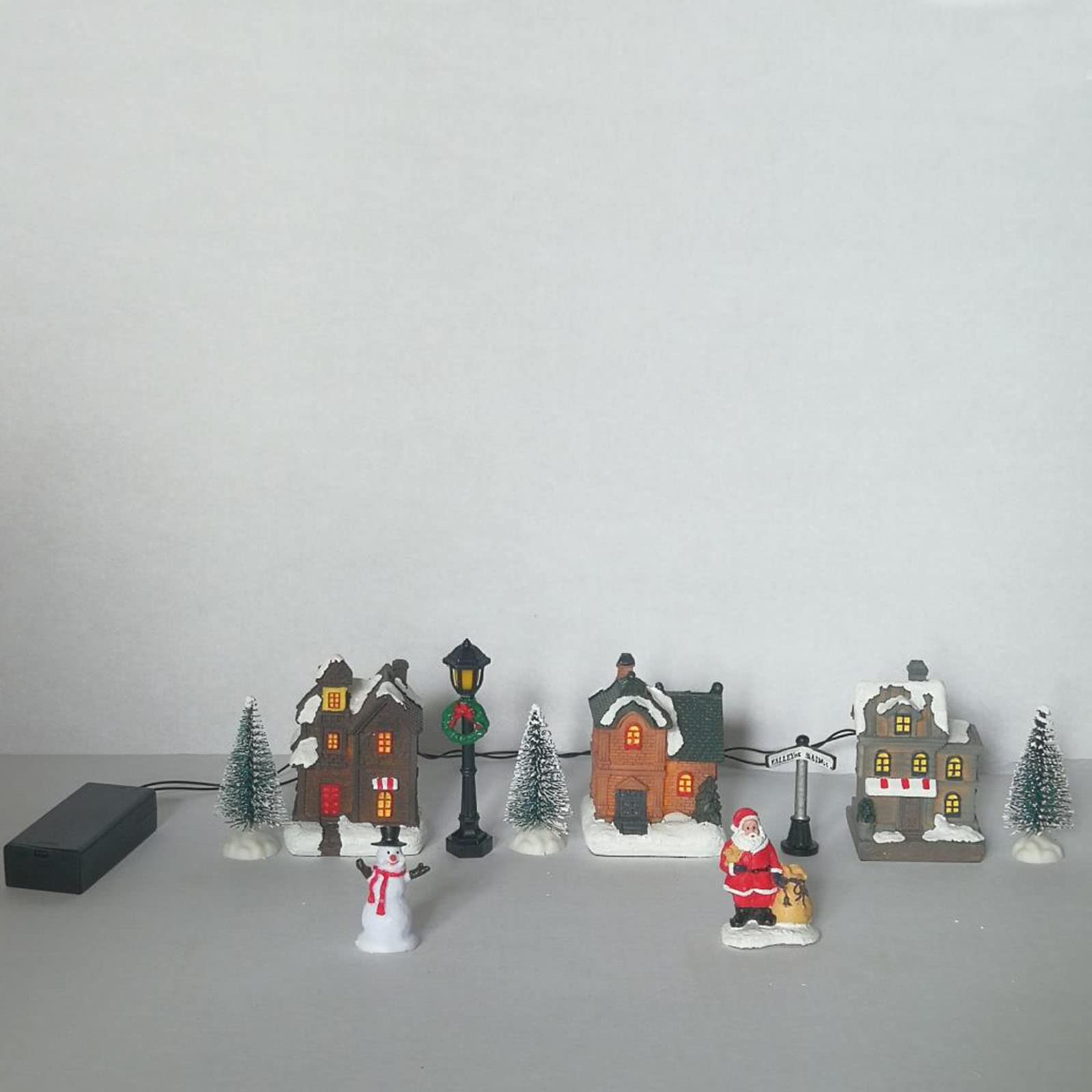RTing YAN Xuan Mini Christmas Village Sets,Warm LED Lighted Christmas Village Houses with Figurines & Trees,Room Decor Gifts, Set/10