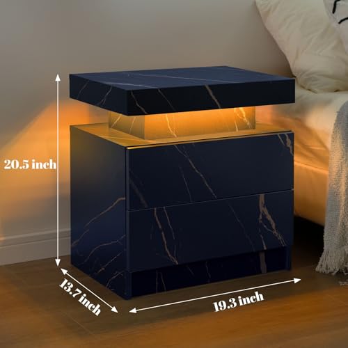 Bedroom Nightstand LED Night Stand Bedside Table with Drawers Modern End Tables for Bedroom Blue