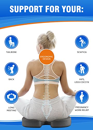 KoolCushy Seat Cushion, Striped Office Chair Cushion, Car Seat Cushion, Butt Pillow, Sciatica & Back Coccyx Tailbone Pain Relief, Memory Foam Non-Slip Chair Pad, for Computer Desk, Wheelchair, Gray