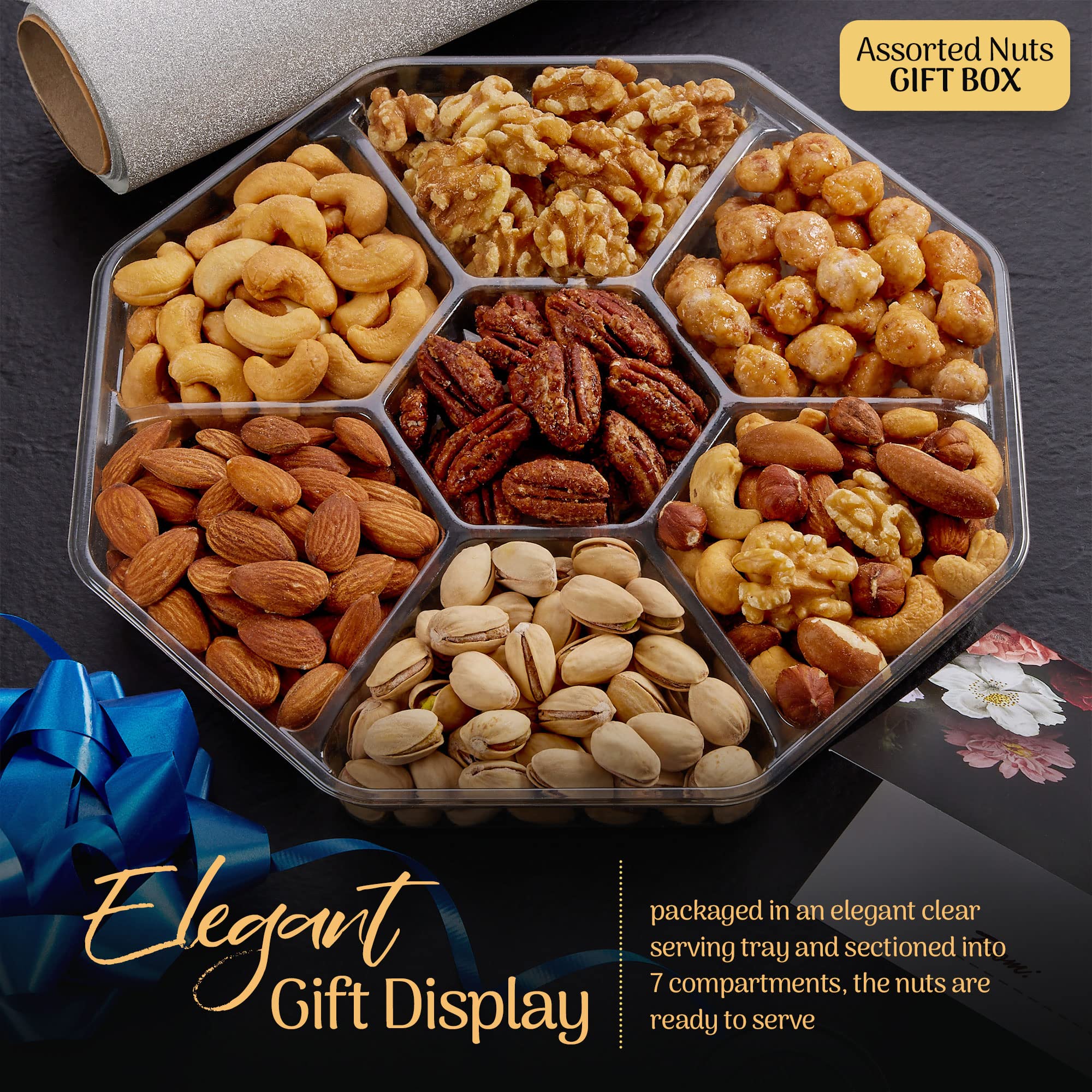 Assorted Nuts Gift Basket - Gourmet Food Mixed Nut Platter Fruit Nut Gift Box, Healthy Snack, Vegan & Kosher Gifts for Men & Women for Birthdays, Anniversaries, Sympathy, Get Well, Holidays, 22oz
