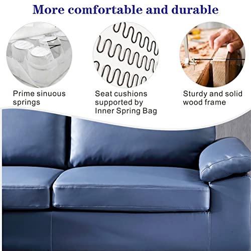 ovios 100" L-Shaped Sectional Sofa with Reversible Chaise, Luxury Deep Seat Couch with Convertible Chaise, Minimalism Cloud Sofas Couches for Living Room, Faux Leather, Blue