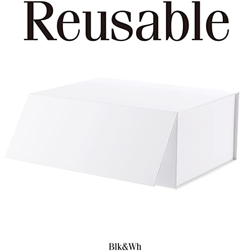 BLK&WH Gift Box 9x6.5x3.8 Inches, White Gift Box, Gift Box with Lid, Bridesmaid Proposal Box, Collapsible Gift Box for Gift Packaging (Matte White)