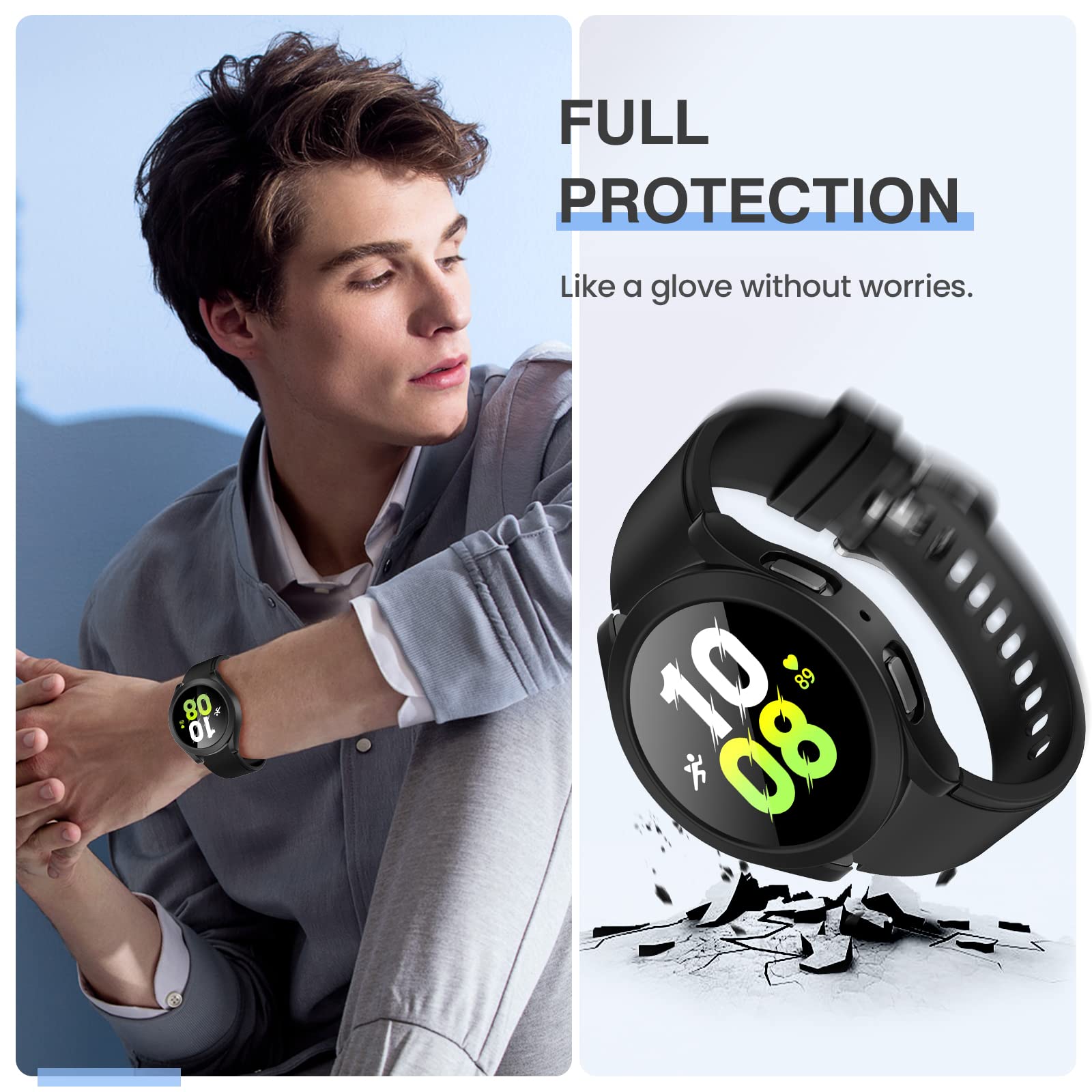 Tensea [2Pack] for Samsung Galaxy Watch FE 2024/5 2022/4 2021 Screen Protector Case 40mm Accessories, Protective Face Cover for 40 mm, Hard Bumper Built-in Tempered Glass Film for Women Men