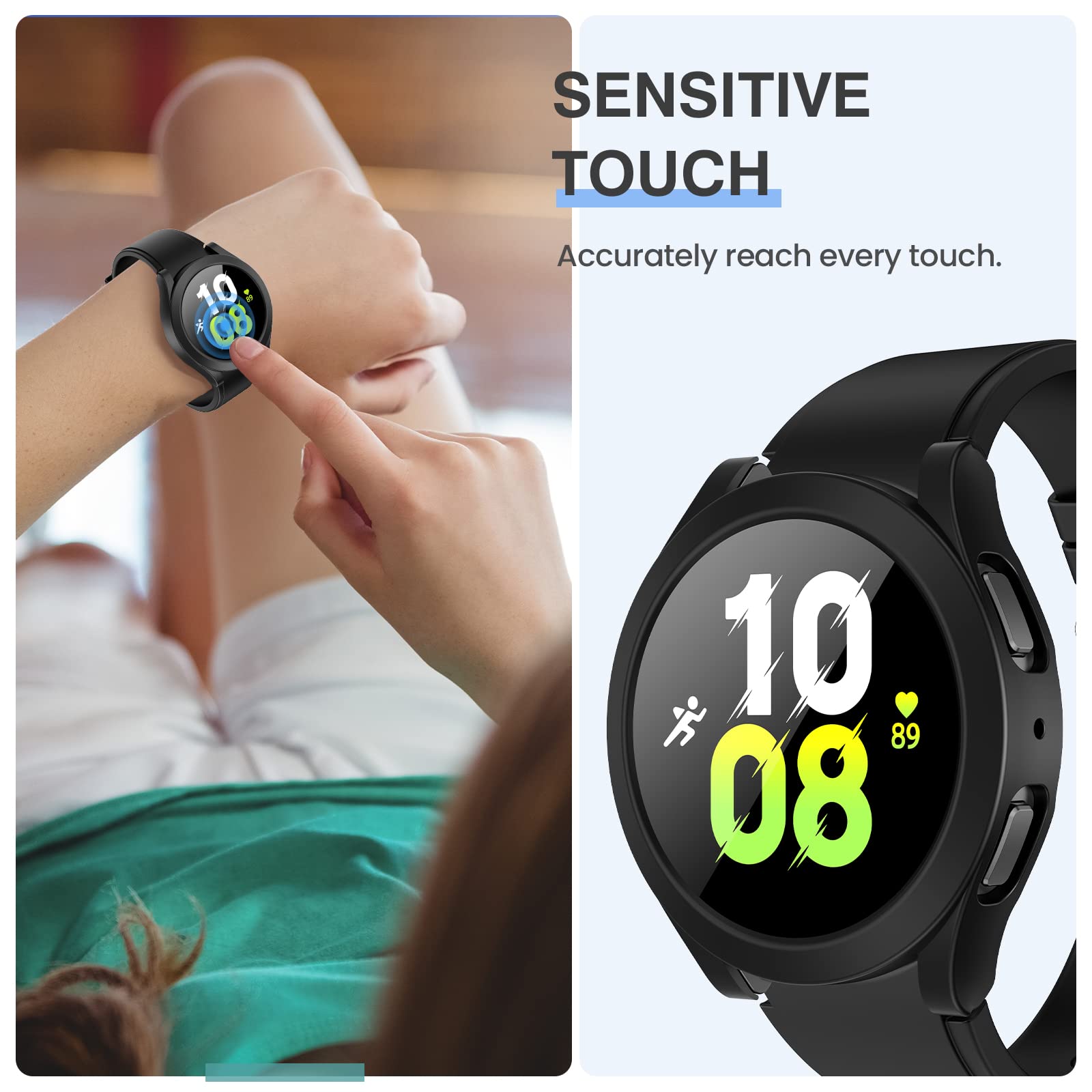Tensea [2Pack] for Samsung Galaxy Watch FE 2024/5 2022/4 2021 Screen Protector Case 40mm Accessories, Protective Face Cover for 40 mm, Hard Bumper Built-in Tempered Glass Film for Women Men