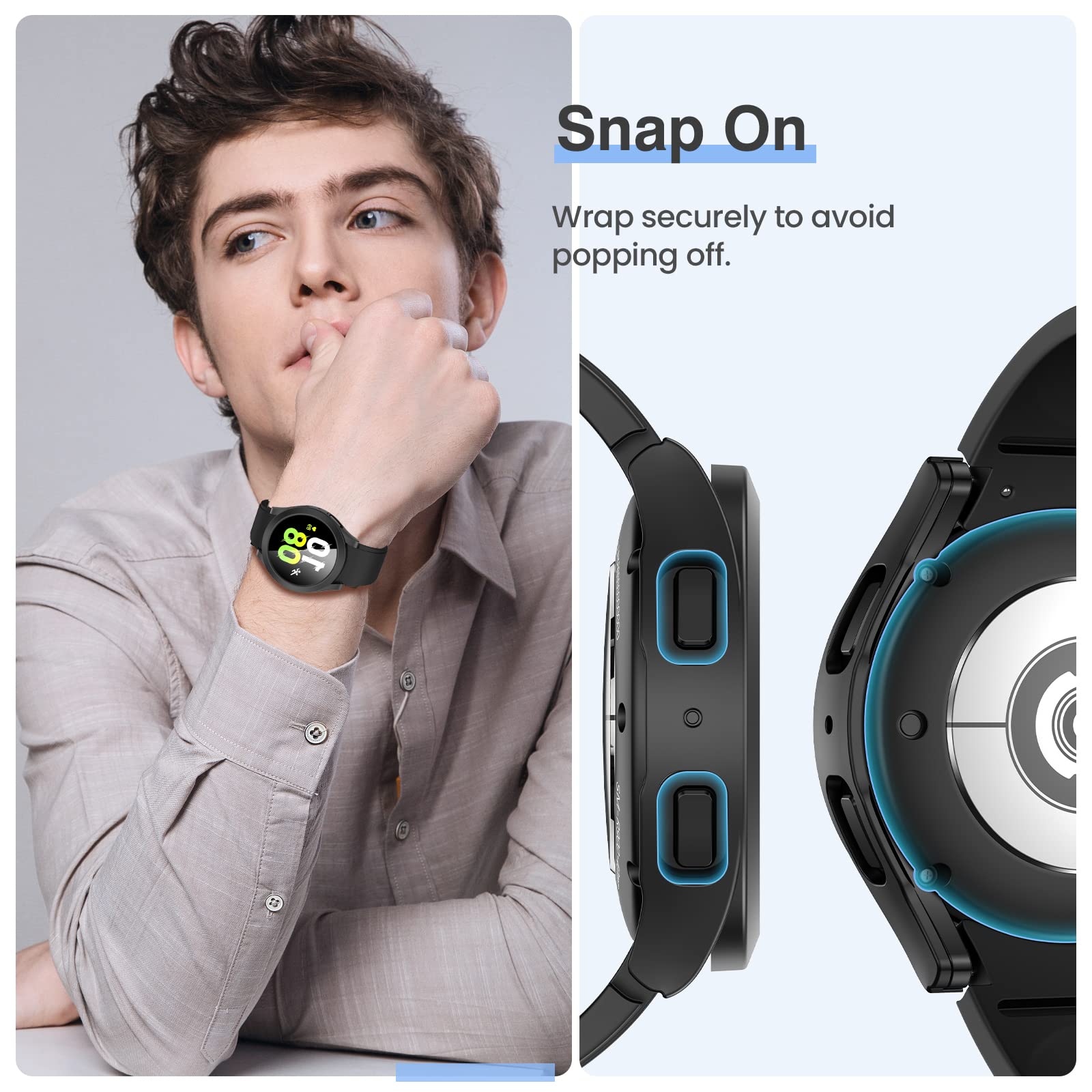Tensea [2Pack] for Samsung Galaxy Watch FE 2024/5 2022/4 2021 Screen Protector Case 40mm Accessories, Protective Face Cover for 40 mm, Hard Bumper Built-in Tempered Glass Film for Women Men