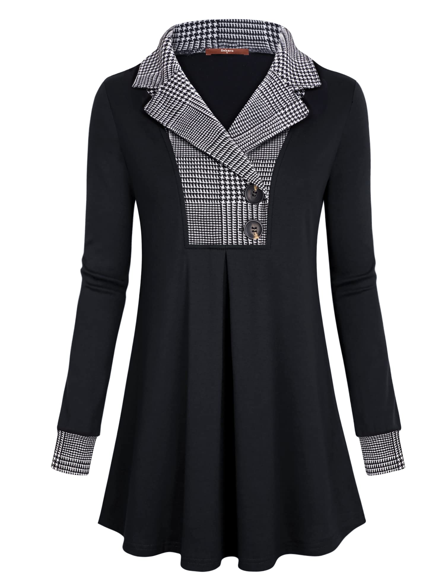 Gaharu Pullover Tunic Tops Ladies Long Sleeve Fall Top Lapel Tunic Sweaters for Women to Wear With Leggings Flowy Shirts Comfy Sweatshirts Black and White,L