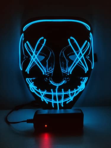 Desniltol Halloween LED Masks Lights, Scary Halloween Masks Halloween LED Purge Glowing Mask Costumes Light up LED Face Mask for Adults Men Women Kids ((Blue)