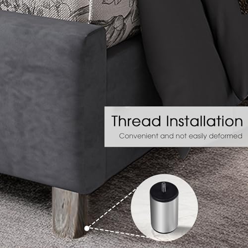 PaPaJet Upholstered Queen Bed Frame with Tall Headboard, Wingback Platform Bed, Velvet Tufted Button, No Box Spring Needed, Easy Assembly, Grey