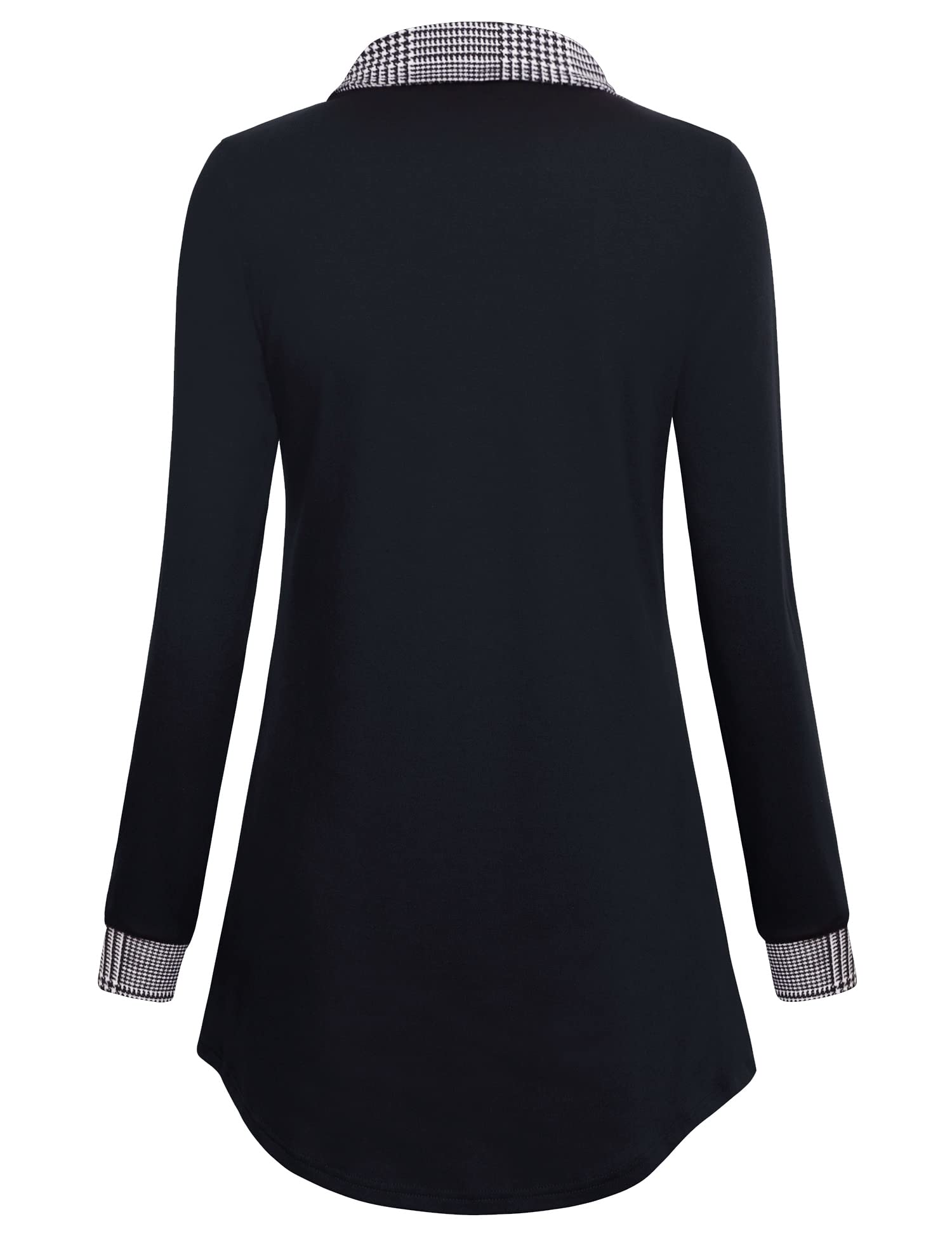 Gaharu Pullover Tunic Tops Ladies Long Sleeve Fall Top Lapel Tunic Sweaters for Women to Wear With Leggings Flowy Shirts Comfy Sweatshirts Black and White,L