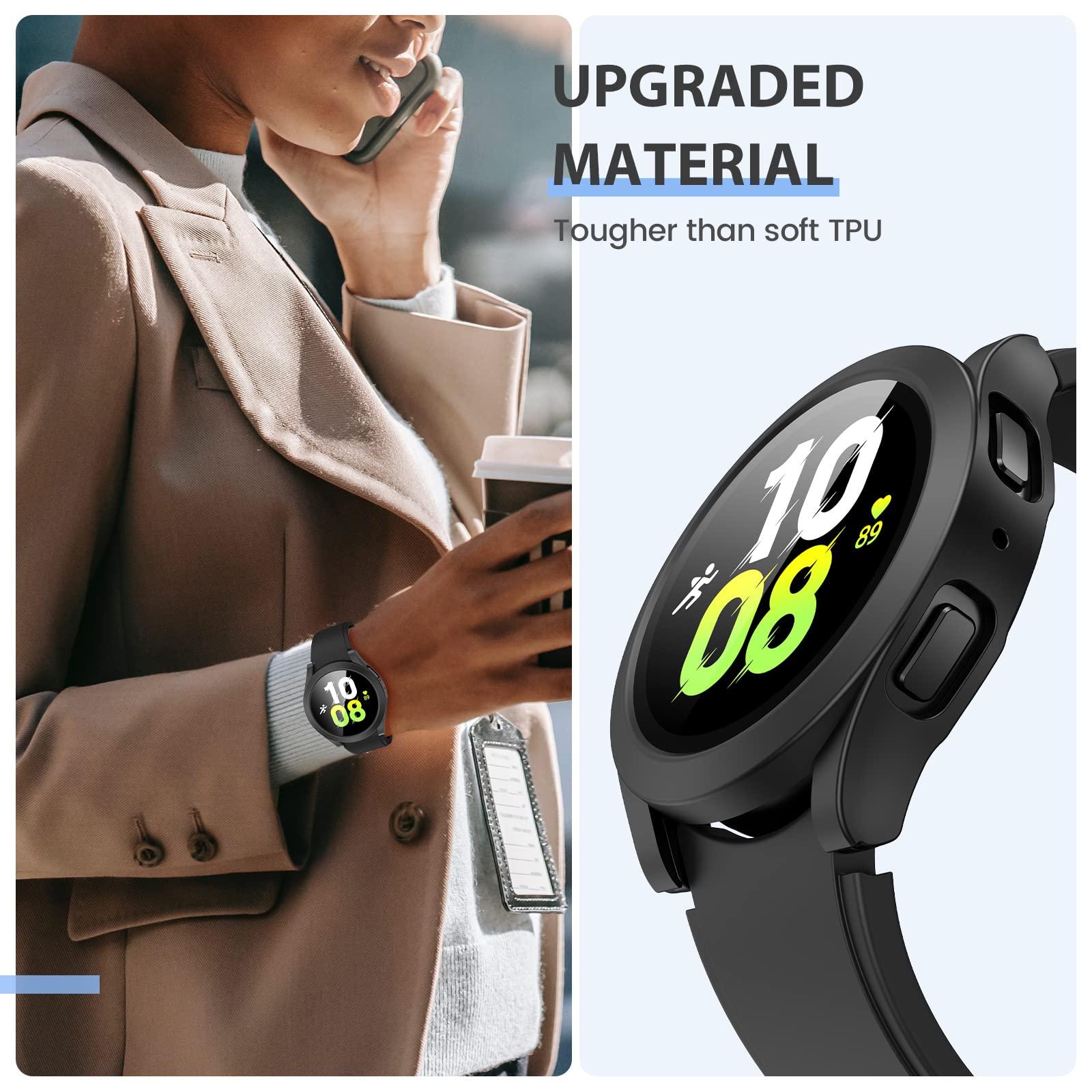 Tensea [2Pack] for Samsung Galaxy Watch FE 2024/5 2022/4 2021 Screen Protector Case 40mm Accessories, Protective Face Cover for 40 mm, Hard Bumper Built-in Tempered Glass Film for Women Men