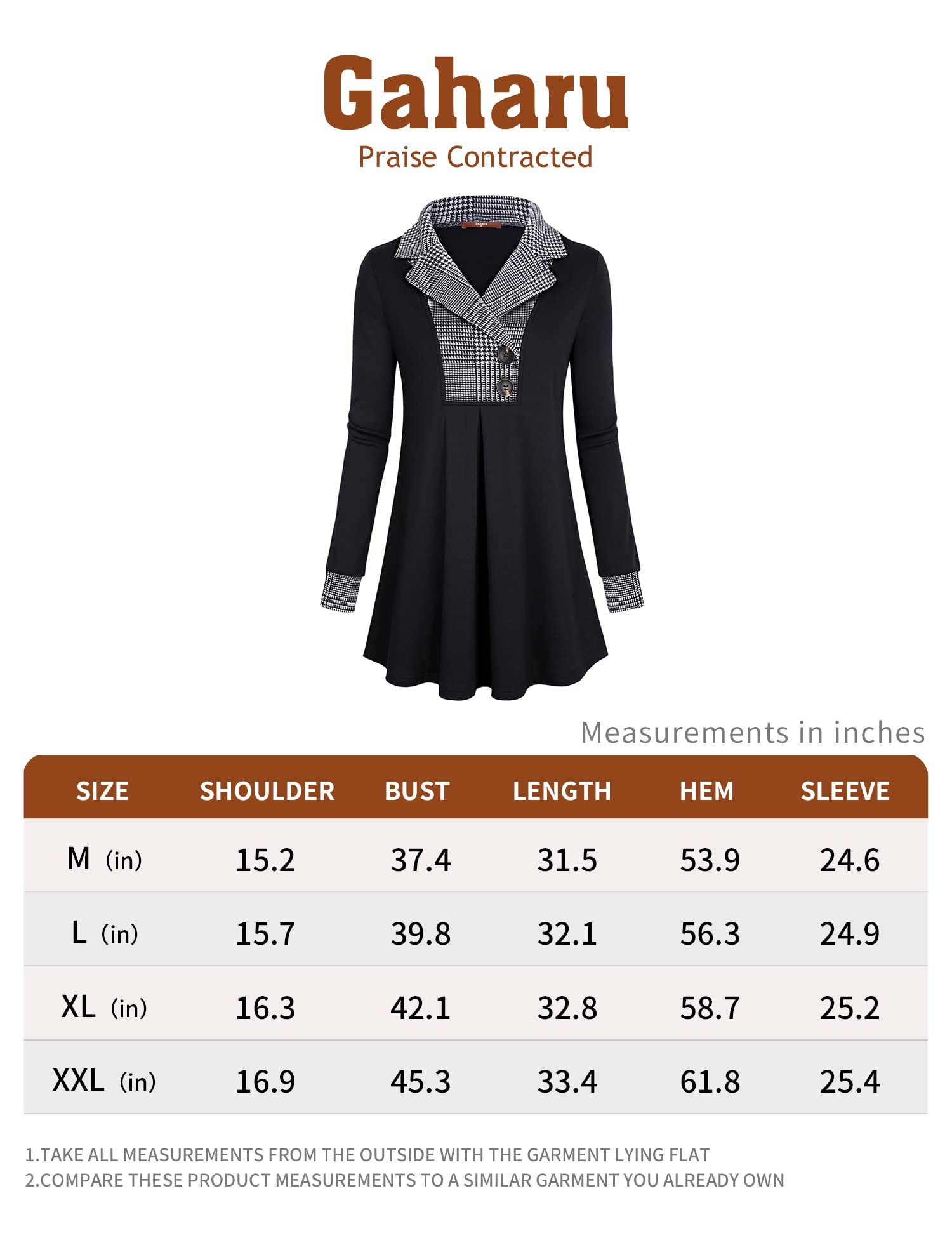 Gaharu Pullover Tunic Tops Ladies Long Sleeve Fall Top Lapel Tunic Sweaters for Women to Wear With Leggings Flowy Shirts Comfy Sweatshirts Black and White,L