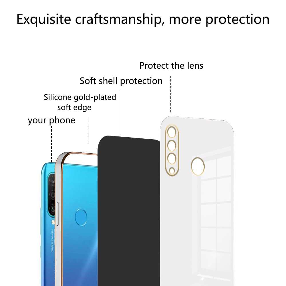 Wousunly Compatible with Huawei P30 Lite Case Silicone Pink, Plating Huawei P30 Lite Phone Case Shockproof Thin and Soft Cover (White)