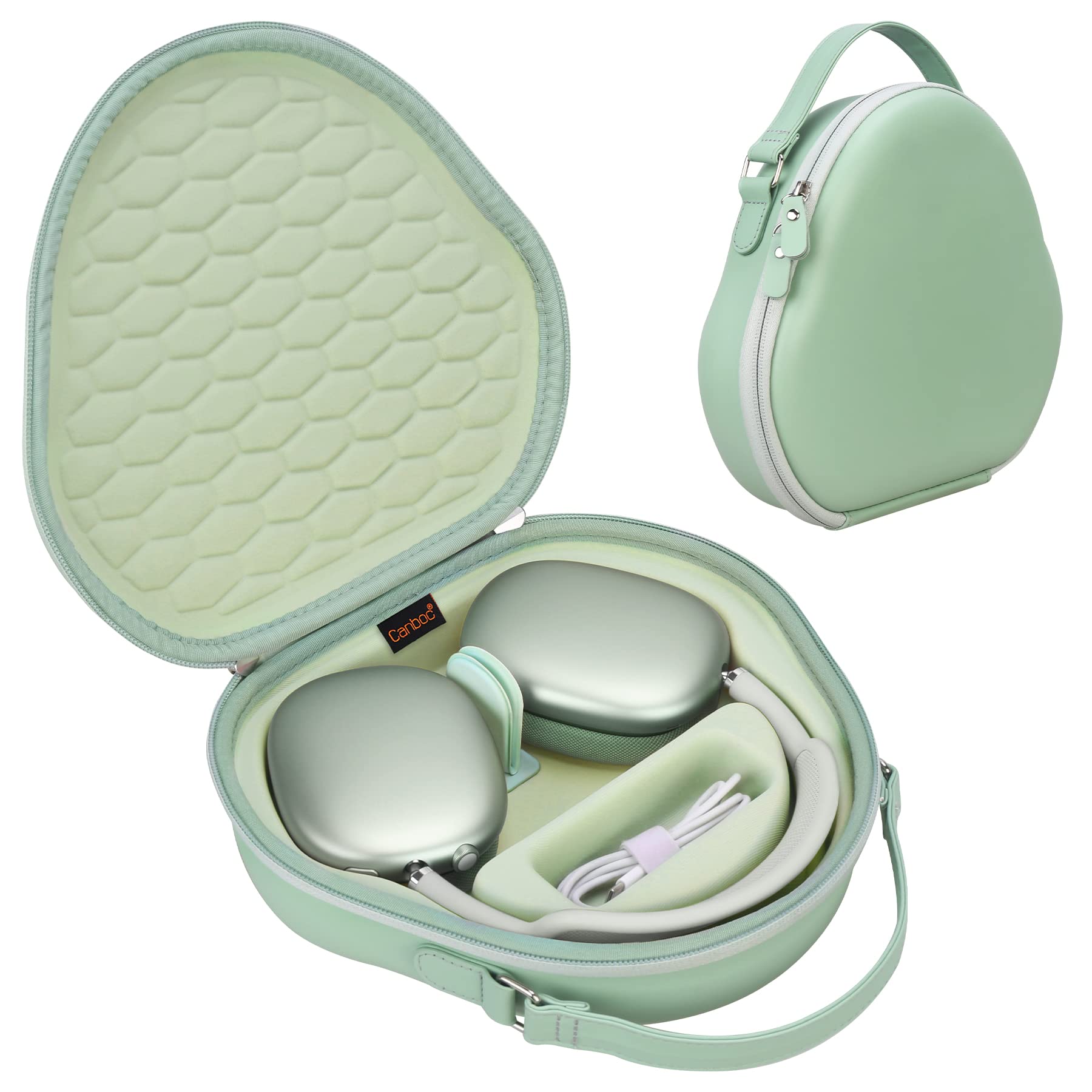 Canboc Airpods Max Case for Apple AirPods Max Headphone, Hard Carrying Smart Headphones Case, Extra Space fits Cable, Charger, Green (PU)