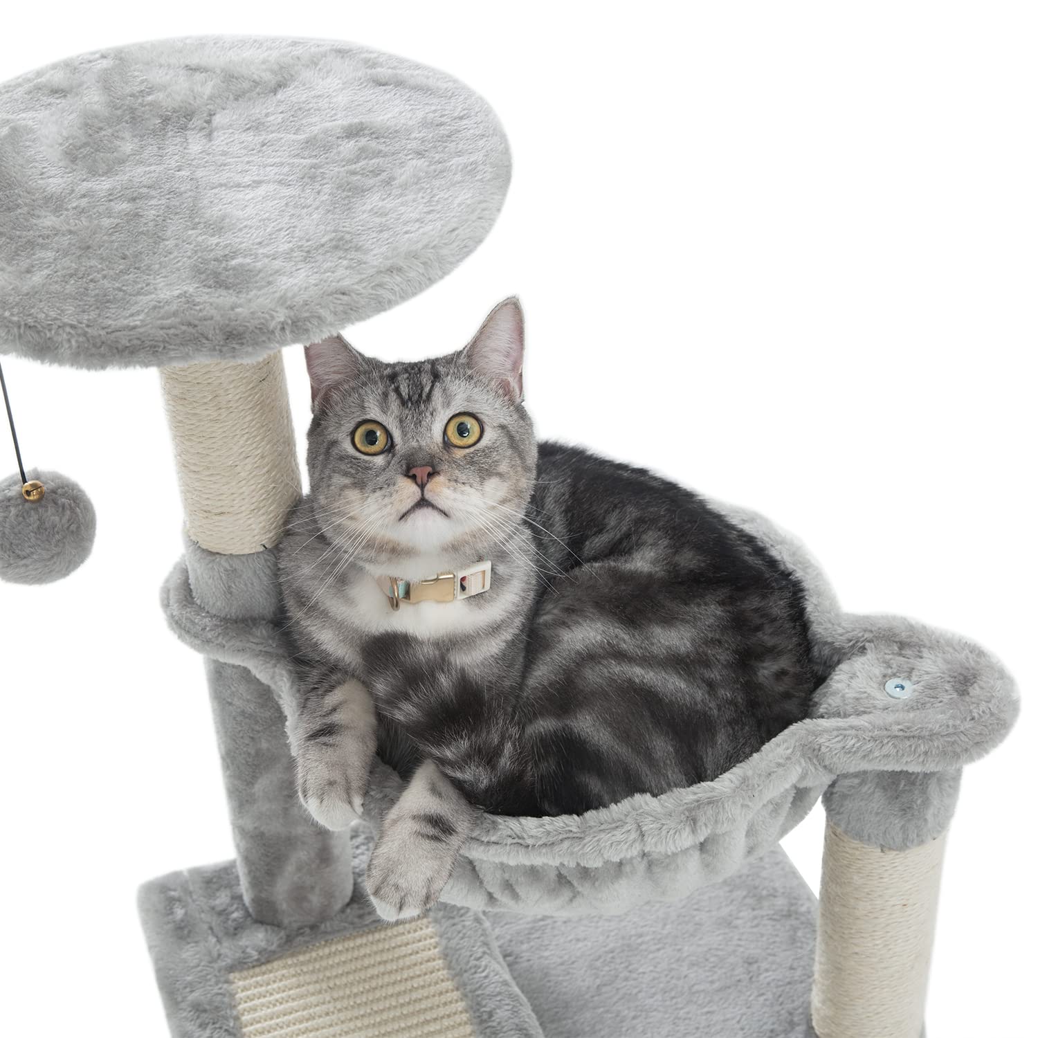 Kilodor Cat Tree, Small Cat Condo Tower with Hammock, Sisal Scratching Post for Kitten Grey
