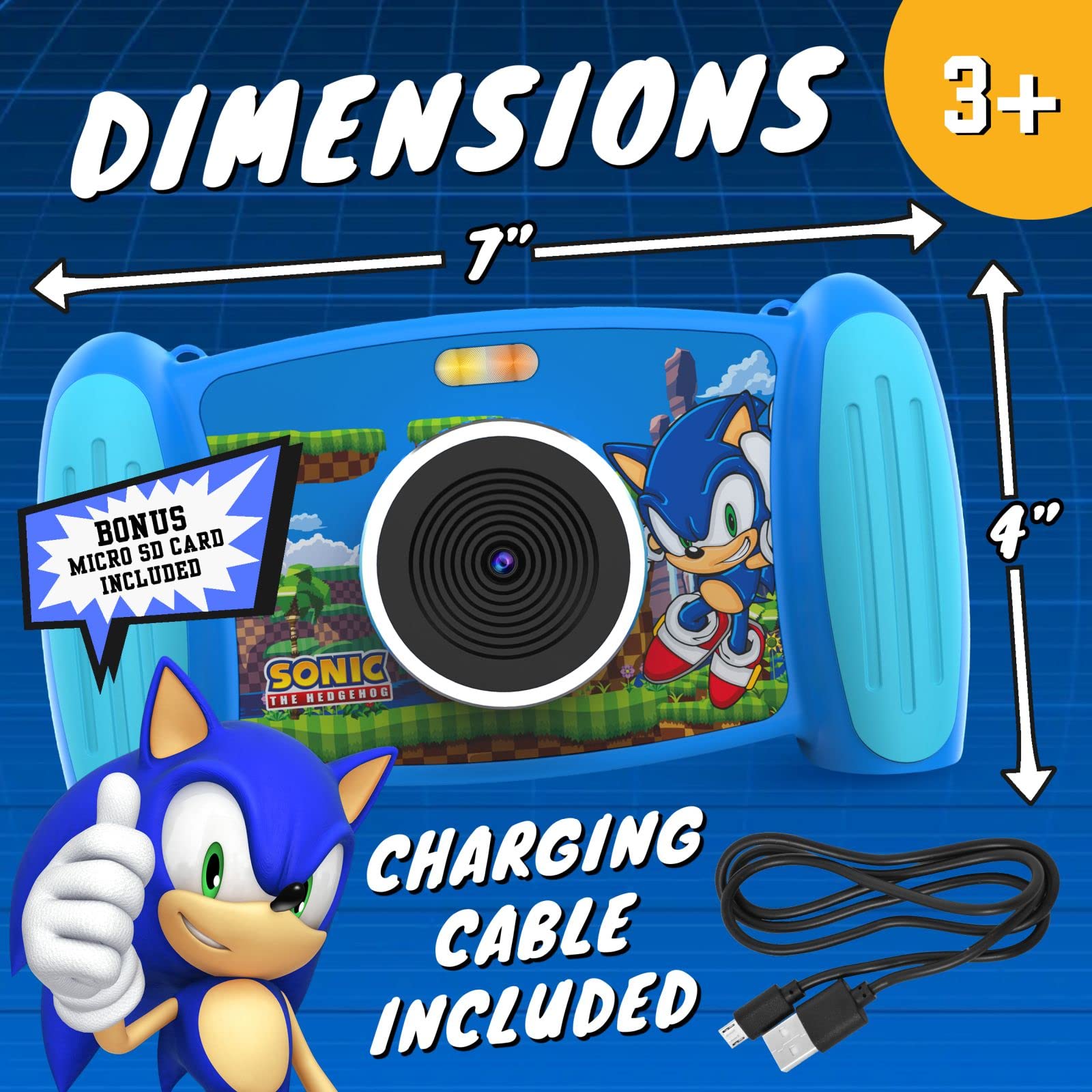 FirstTrends Sonic The Hedgehog Interactive Camera for Kids, Fun Rechargeable Camera for Children with Video, 4 x Zoom Camera, MP3 Player, Cool Games & More- SD Card Included- Aged 3+