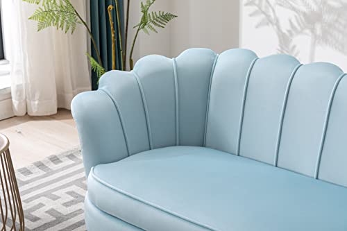 Loveseat Sofa, Modern Velvet Couch Accent Upholstered Settee, 2 Seater Small Loveseat for Small Spaces, Office, Bedroom, Living Room (Light Blue)