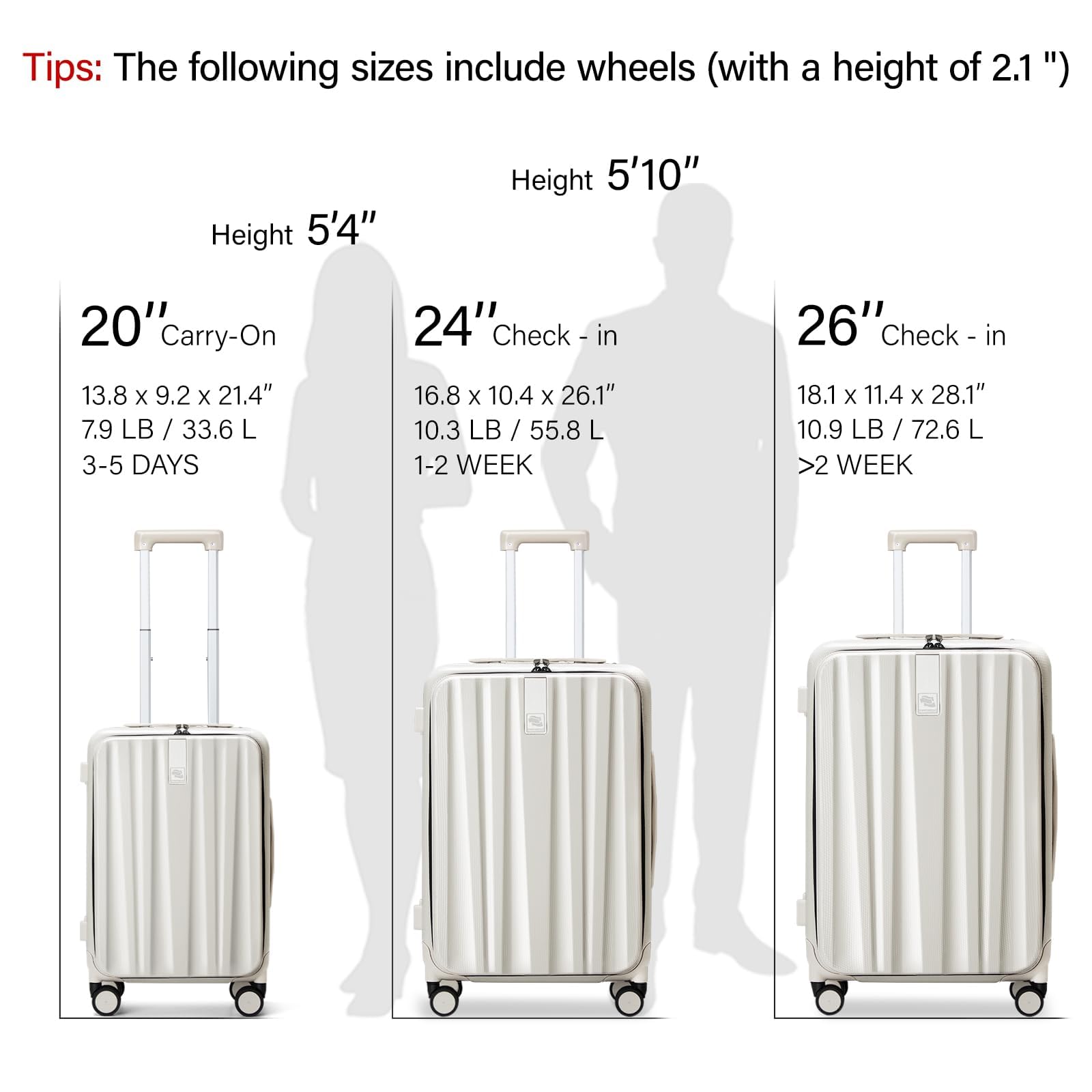 Hanke 26 Inch Large Luggage Suitcase Top Opening Aluminum Frame Travel Luggage Hard Shell Suitcases with Wheels for Woman Men.(Ivory white)