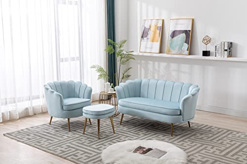 Loveseat Sofa, Modern Velvet Couch Accent Upholstered Settee, 2 Seater Small Loveseat for Small Spaces, Office, Bedroom, Living Room (Light Blue)