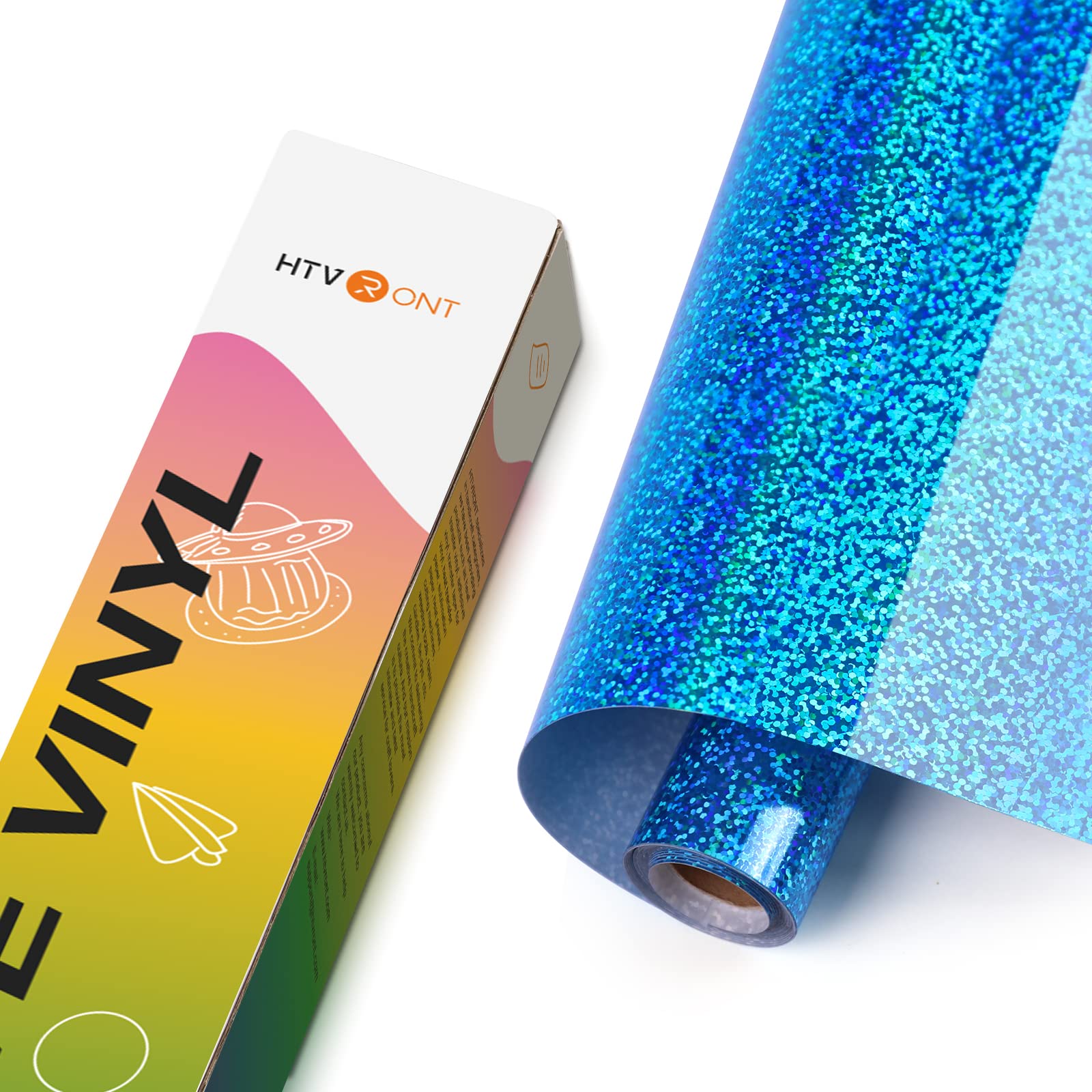 Permanent Vinyl Rolls, Adhesive Vinyl for Cricut - 12" x 14 FT White Vinyl Roll for Cricut, Silhouette, Cameo Cutters, Signs, Scrapbooking, Craft (Glitter Blue, 12" x 10FT Holographic Sparkle)