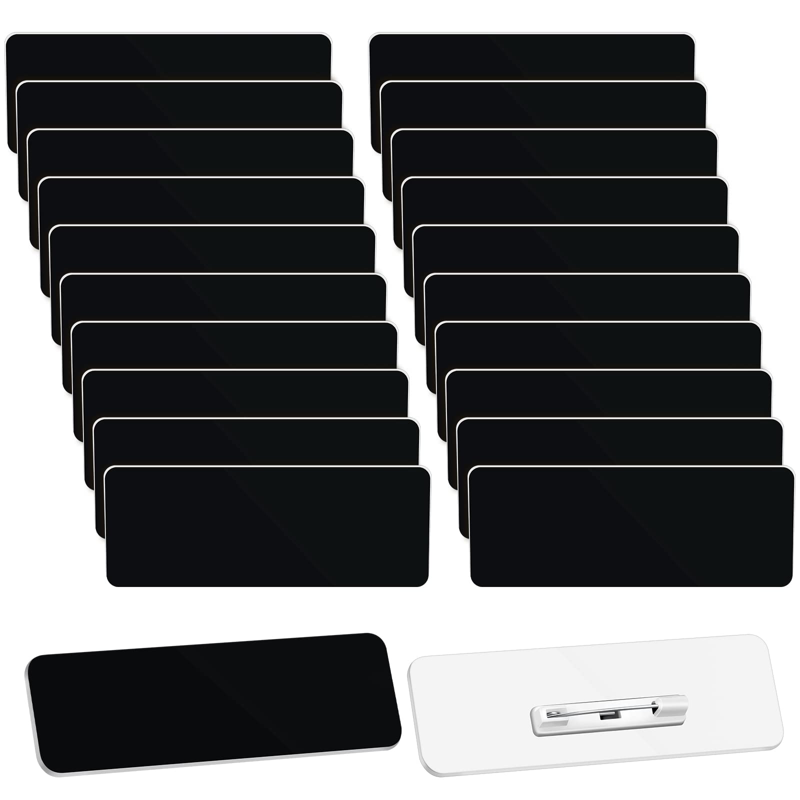 Breling 100 Pieces Name Tags with Pins 1 x 3 Inches Blank Name Tags Reusable ID Badge Holders with Clip for Office Workers Students Employee Custom(Black)