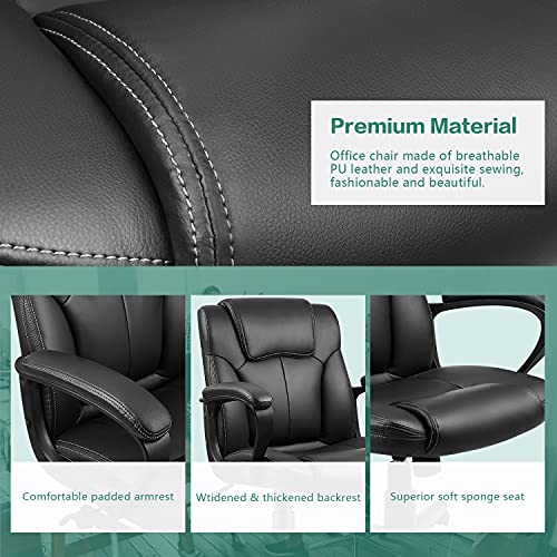 Shahoo Executive Office Chair Mid Back Swivel Computer Task, Ergonomic Leather-Padded Desk Seats with Lumbar Support,Armrests, Black