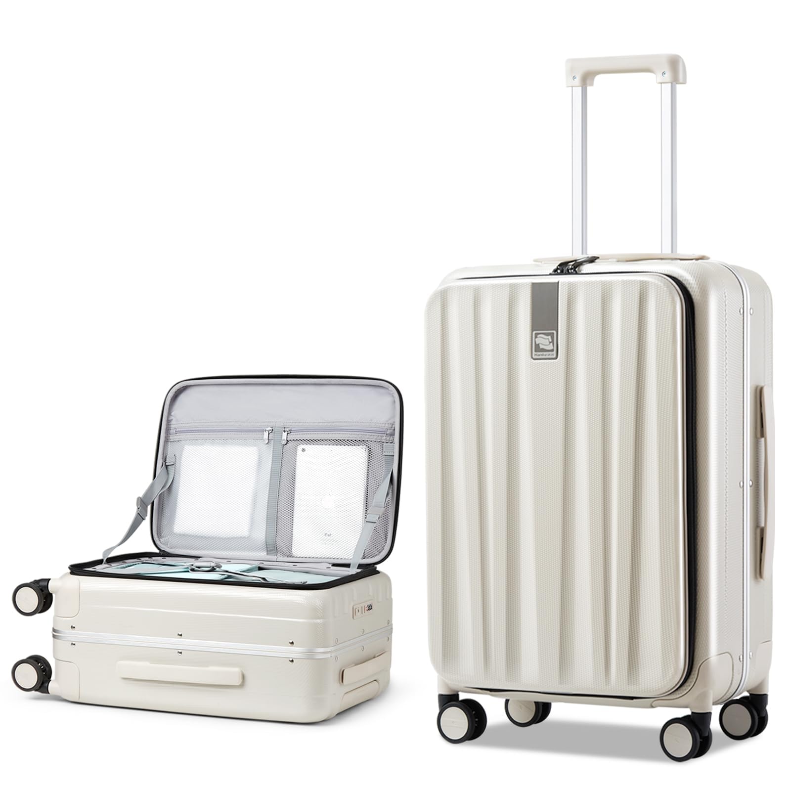 Hanke 26 Inch Large Luggage Suitcase Top Opening Aluminum Frame Travel Luggage Hard Shell Suitcases with Wheels for Woman Men.(Ivory white)