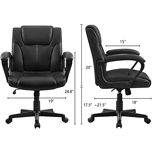 Shahoo Executive Office Chair Mid Back Swivel Computer Task, Ergonomic Leather-Padded Desk Seats with Lumbar Support,Armrests, Black