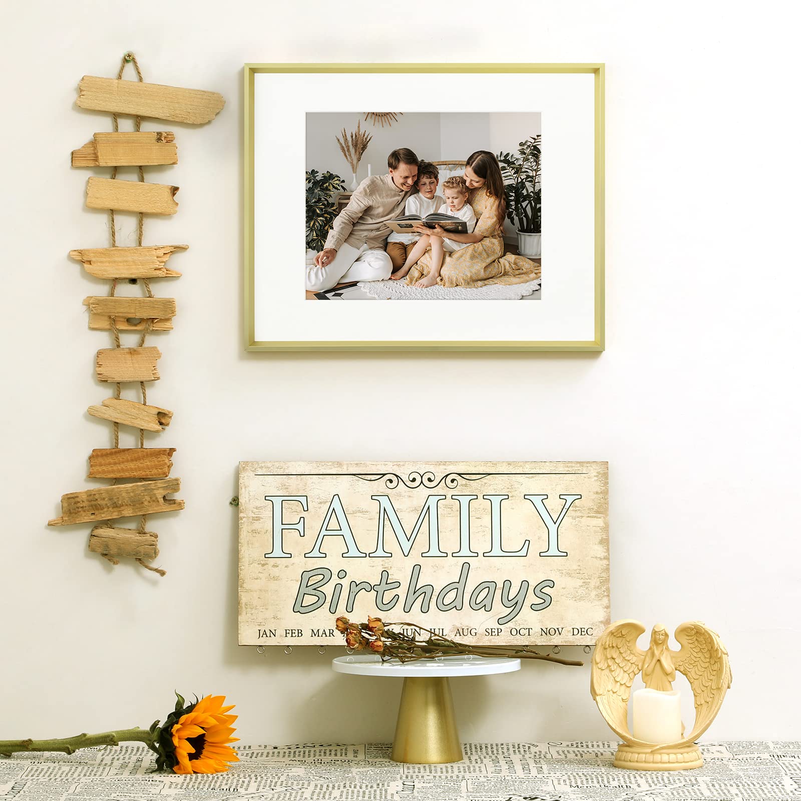 FOLKOR 11x14 Gold Picture Frame with Mat for 8x10, 11 by 14 Metal Frame with Stand, Tabletop or Wall Mounting, 11x14 Photo Frame for Posters/Prints/Landscape/Portrait/Gallery Wall Art (Gold, 1 Pack)