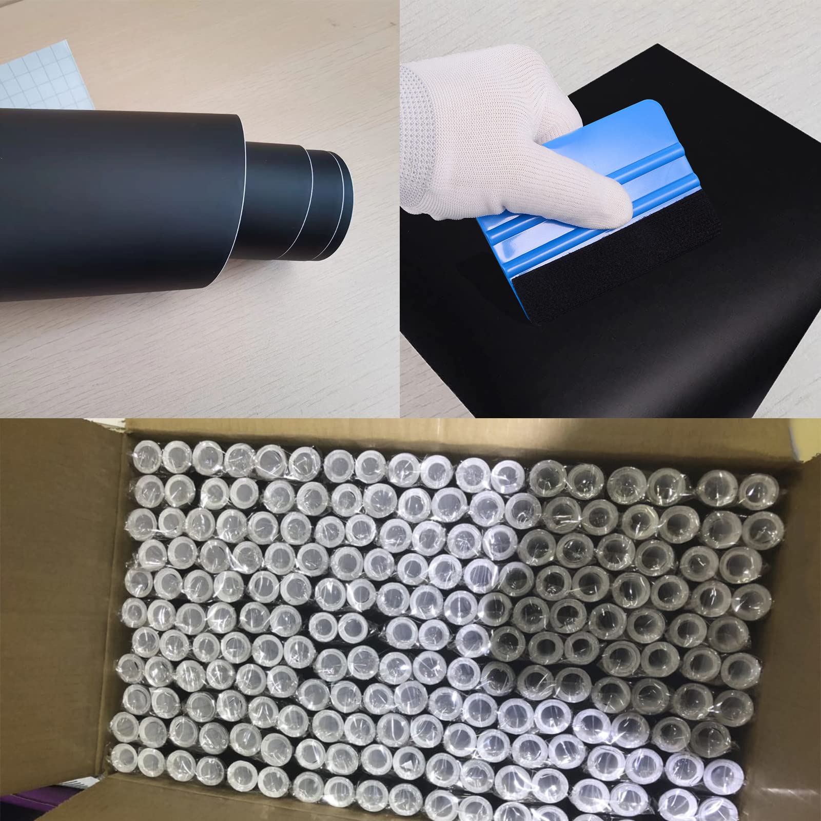Matte Black Vinyl Wrap Roll with 2 Pcs Tool Kit, Car Wrap Vinyl Self Adhesive Film, Vinyl Wrap with Air Release Technology, Perfect for Cars DIY Exterior Interior Protection (Matte Black, 5ft x 1ft)