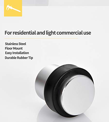 TPOHH Brushed Stainless Steel Cylindrical Floor Mount Door Stop, 1-3/4" Height