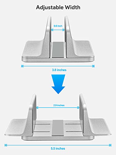 JARLINK Vertical Laptop Stand, Adjustable Laptop Holder Desktop Stand with Adjustable Dock Size (up to 17.3 inches) Compatible with All MacBook/Surface/Dell/Gaming Laptops (Silver)