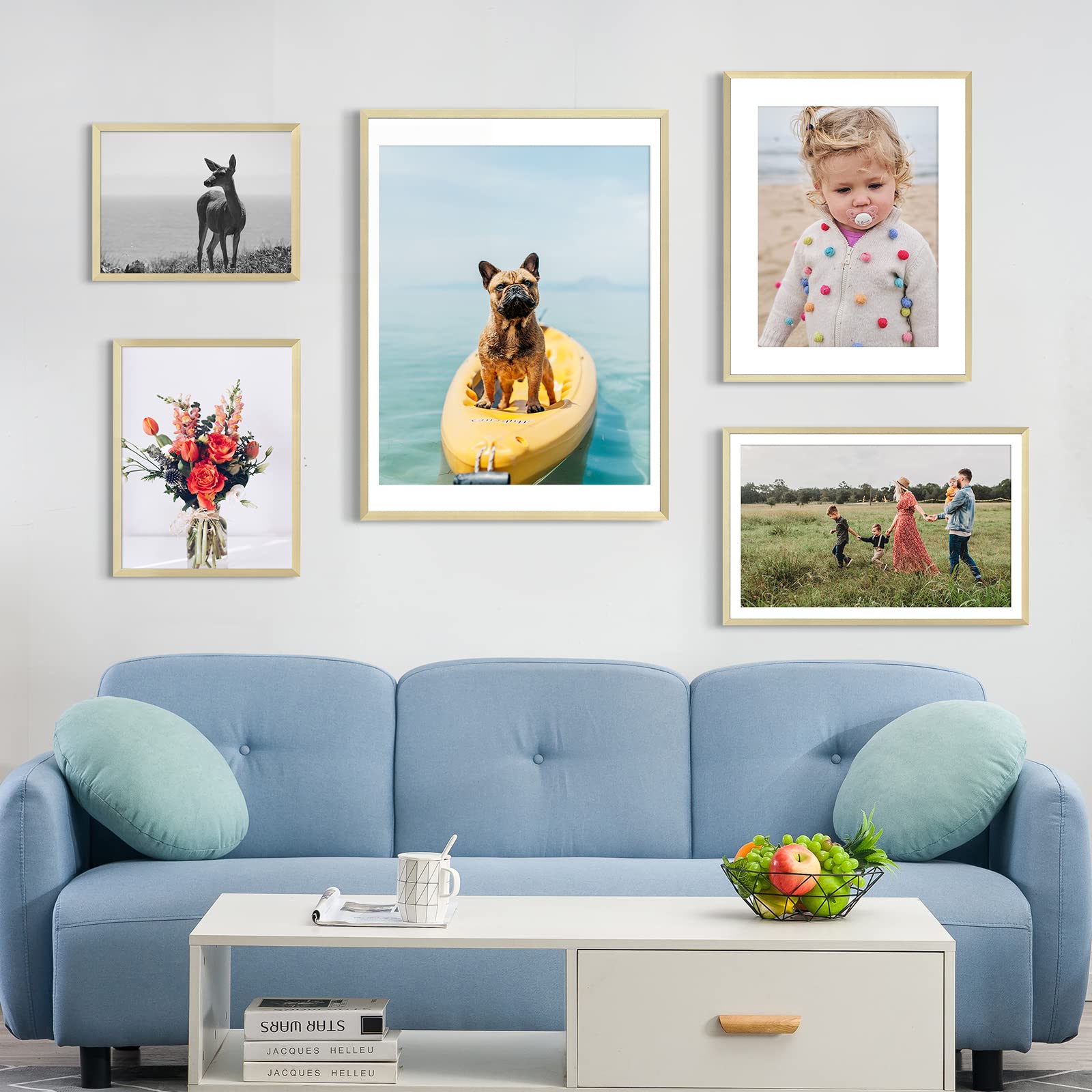 FOLKOR 11x14 Gold Picture Frame with Mat for 8x10, 11 by 14 Metal Frame with Stand, Tabletop or Wall Mounting, 11x14 Photo Frame for Posters/Prints/Landscape/Portrait/Gallery Wall Art (Gold, 1 Pack)